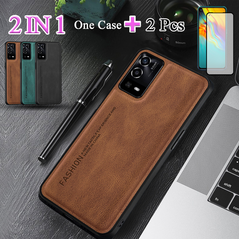 2 IN 1 For OPPO A55 4G A55 5G Lambskin Texture Leather Casing With ...