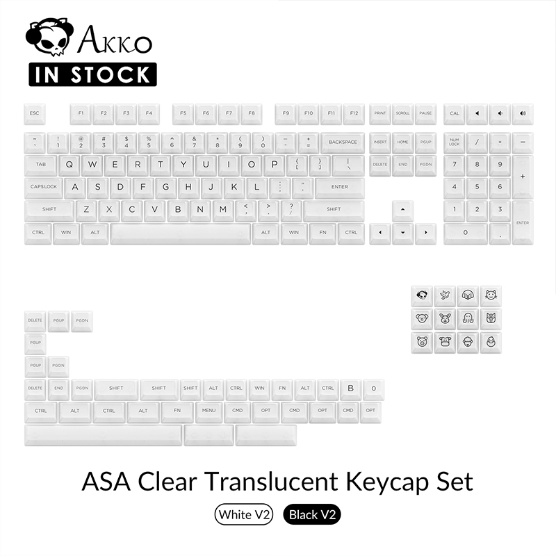 Akko ASA Clear Transparent Backlit Keycap V2 Set, PC Keyset for ANSI 61 ...