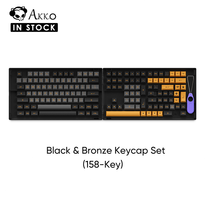 Akko Full Keycap Set with 158-key, Black & Bronze Theme, ASA PBT Key ...