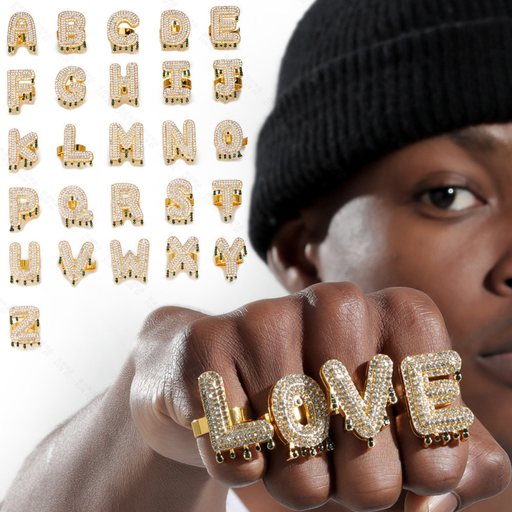 NEW Hip Hop Ring DIY Full Diamond Water Drop Design Sense English ...