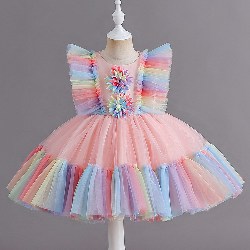 Pastel Color Princess Dress For Girl Fly Sleeve Skirt Flower Decoration ...
