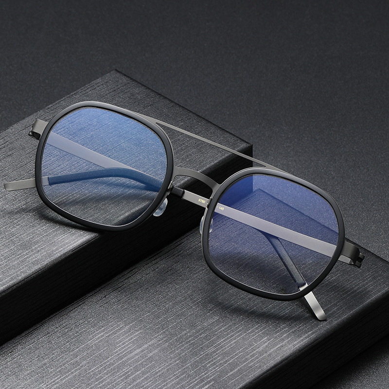 Ultralight TR Pure Titanium Glasses Men Retro Double Beam Pilot ...