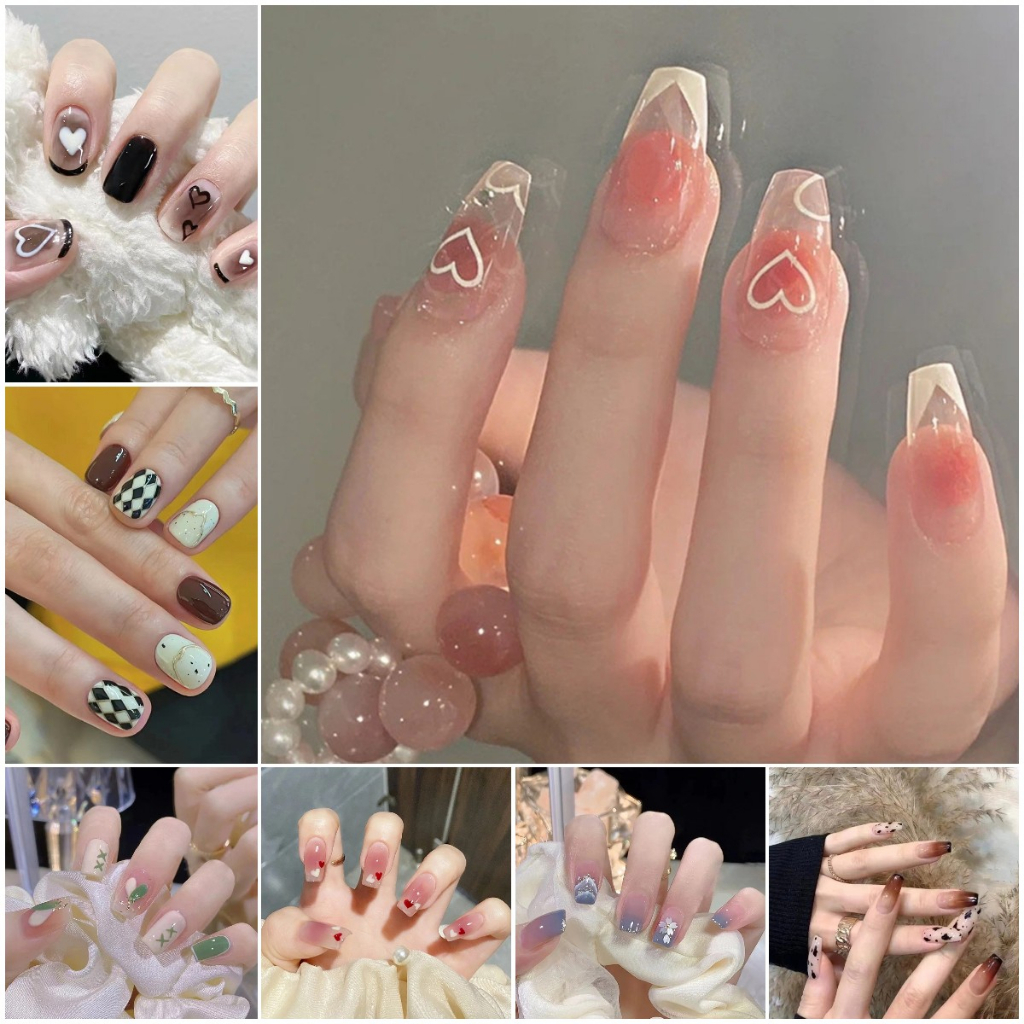 With 24 Jelly Glue 24Pcs Nail Art Fake Nails French Long Fake Nails ...