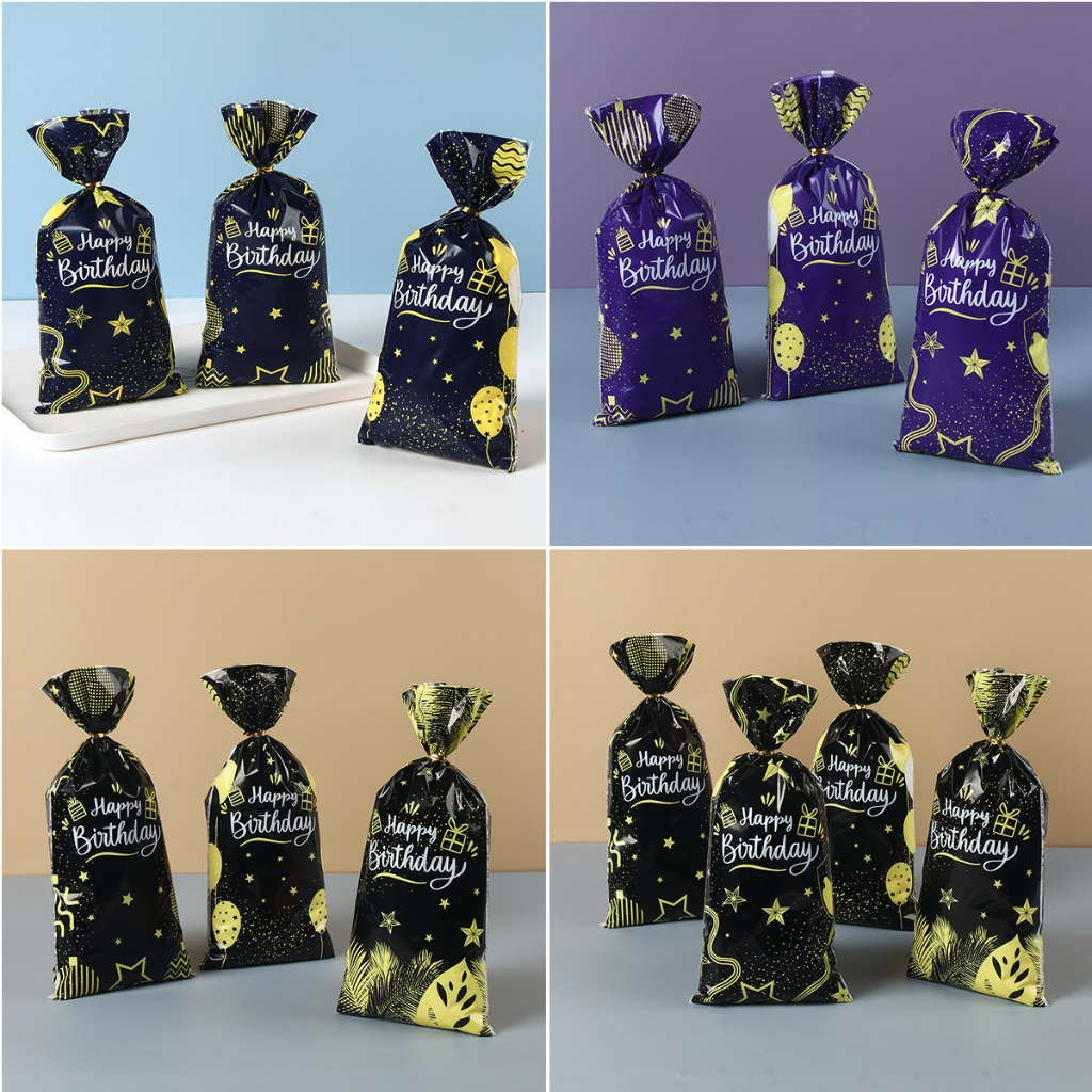 60pcs Happy Birthday Candy Bags Birthday Decoration Set Metallic Black
