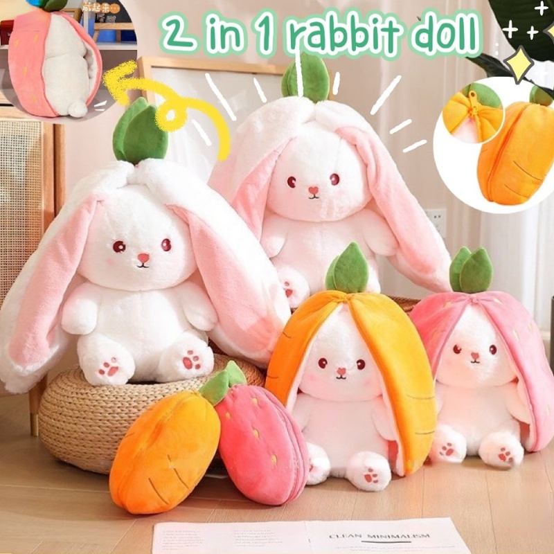 18-50CM Cute Strawberry Rabbit Plush Bunny 2 In 1 Long Ear Fruit Animal ...