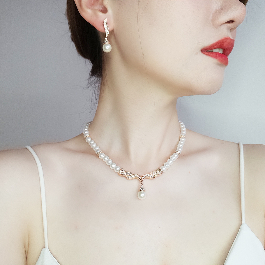 Bridal Pearl Necklace Earring Set Wedding Bridal Pearl Necklace Jewelry ...