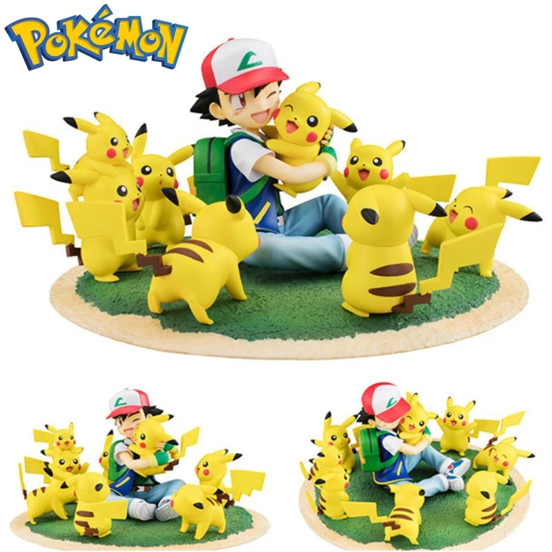 Pokemon Ash Ketchum Pikachu Anime Figure Garage Kits Ornament PVC Manga ...