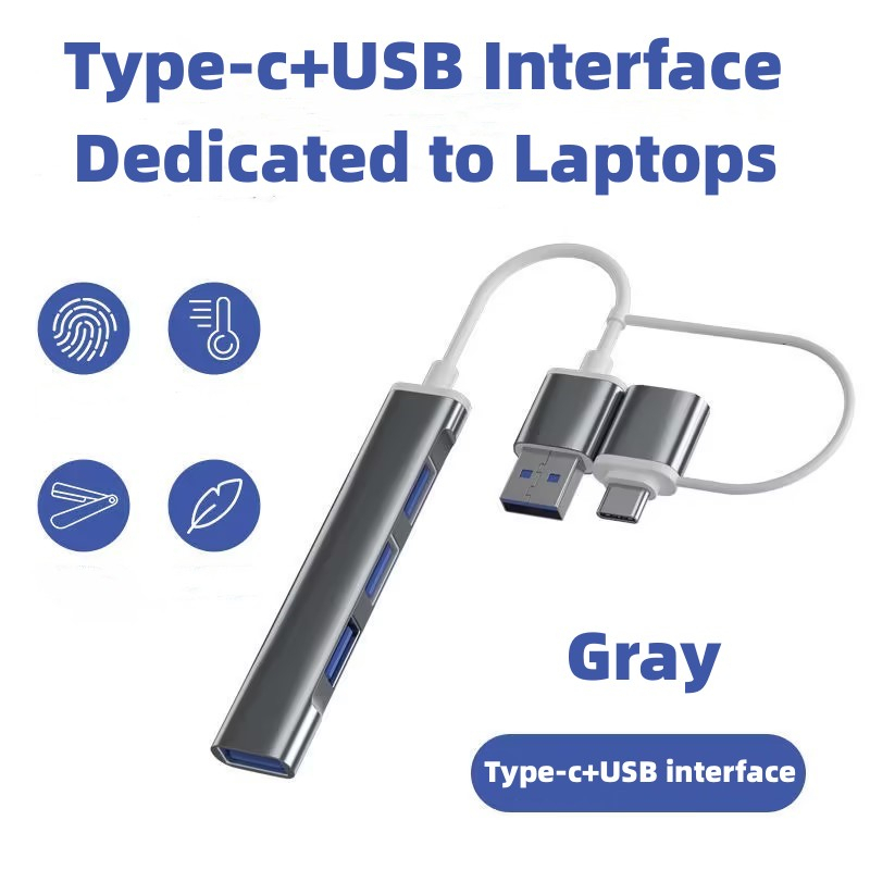 Type-C and USB dual head 4-port hub extender slim mini portable adapter ...