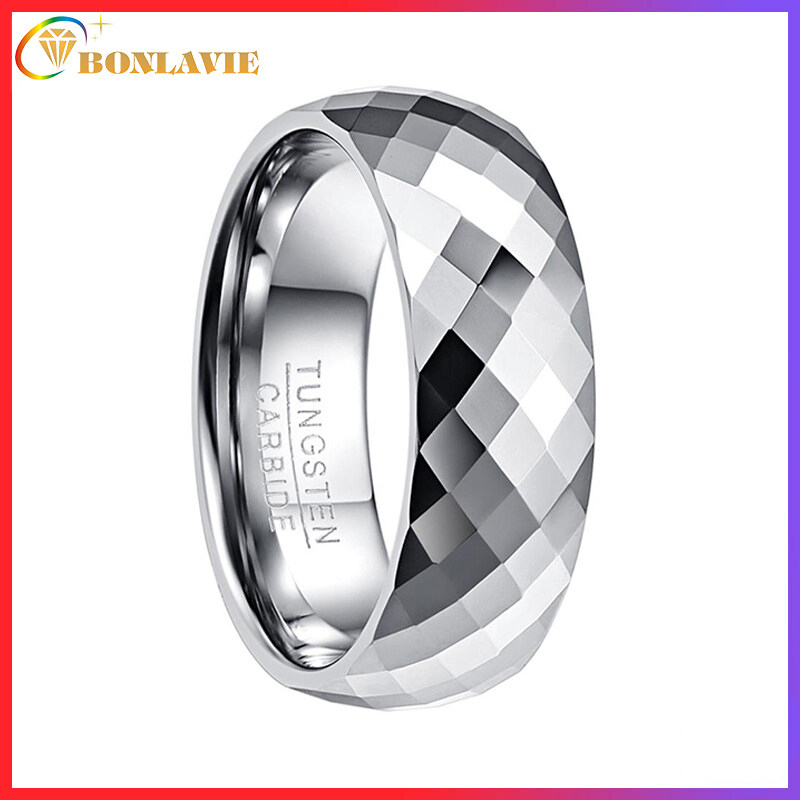 BONLAVIE Men's 8mm Wedding Band Multi-Faceted High Polished Domed 100% ...