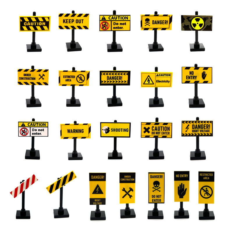 City Figures Printed Parts Road Sign Military Warning Signs DIY ...