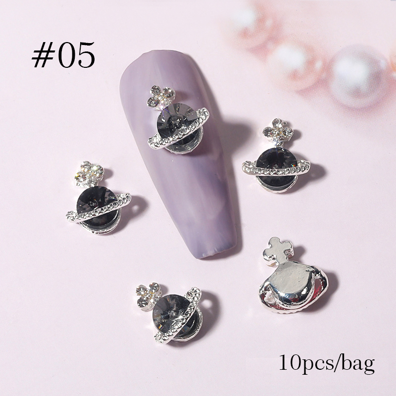 10pcs Saturn Planet Nail Charms Flower Star Rivets Gems Jewelry Round ...