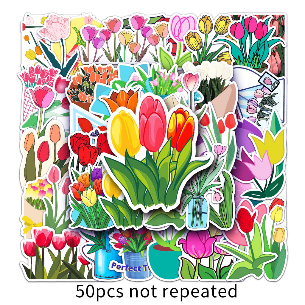 50 Piece Funny Tulip Flower Stickers Waterproof DIY For Phones Laptop ...