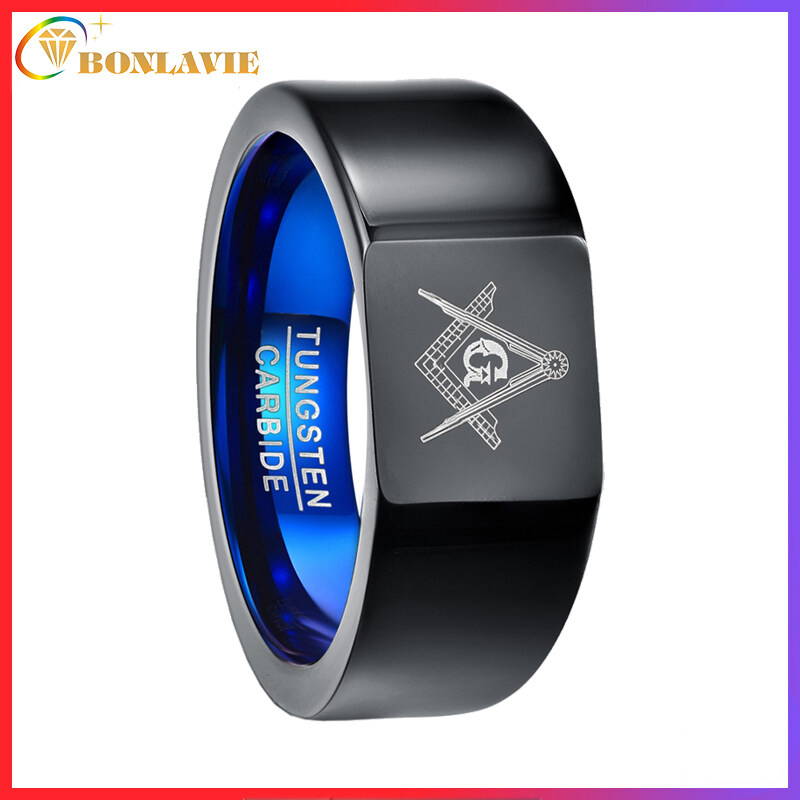 【Support Engraving】BONLAVIE Men's Vintage Masonic Ring Tungsten Carbide ...