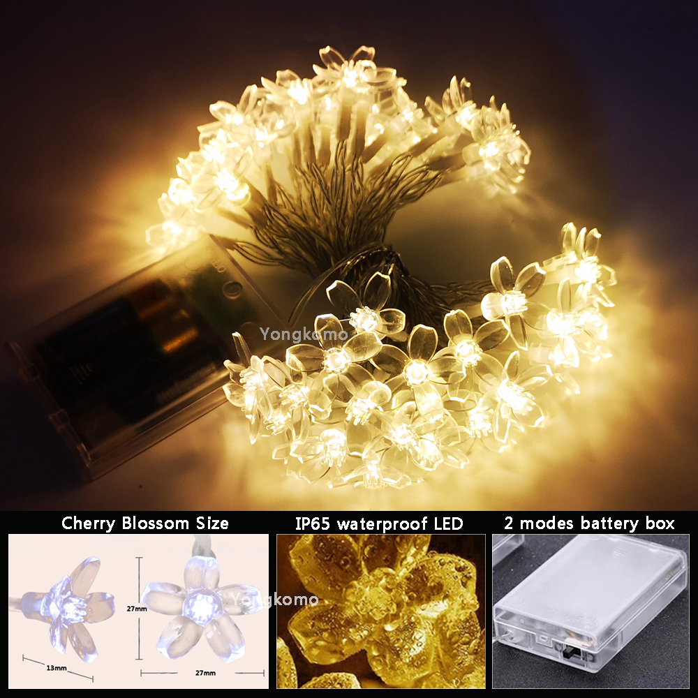 10m Cherry Blossom Fairy LED Light String Battery Powered Garland Light ...