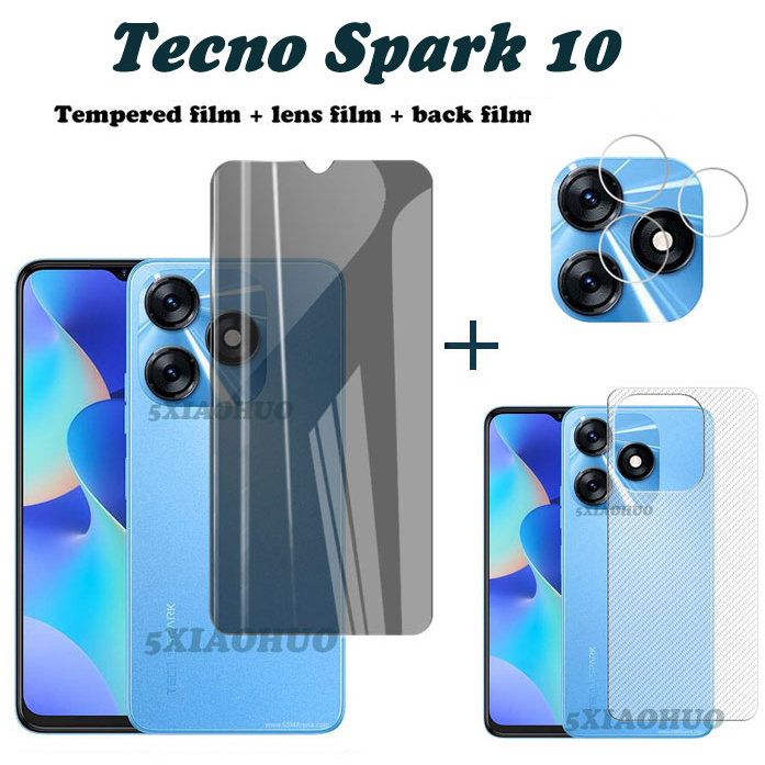 3in1 Tecno Spark 10 Anti-Spy Privacy Tempered Glass Tecno Spark 10 Ceramic film and Back film ...