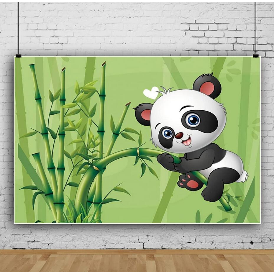5x4ft Cute Panda Birthday Photography Backdrop for Green Bamboo and ...