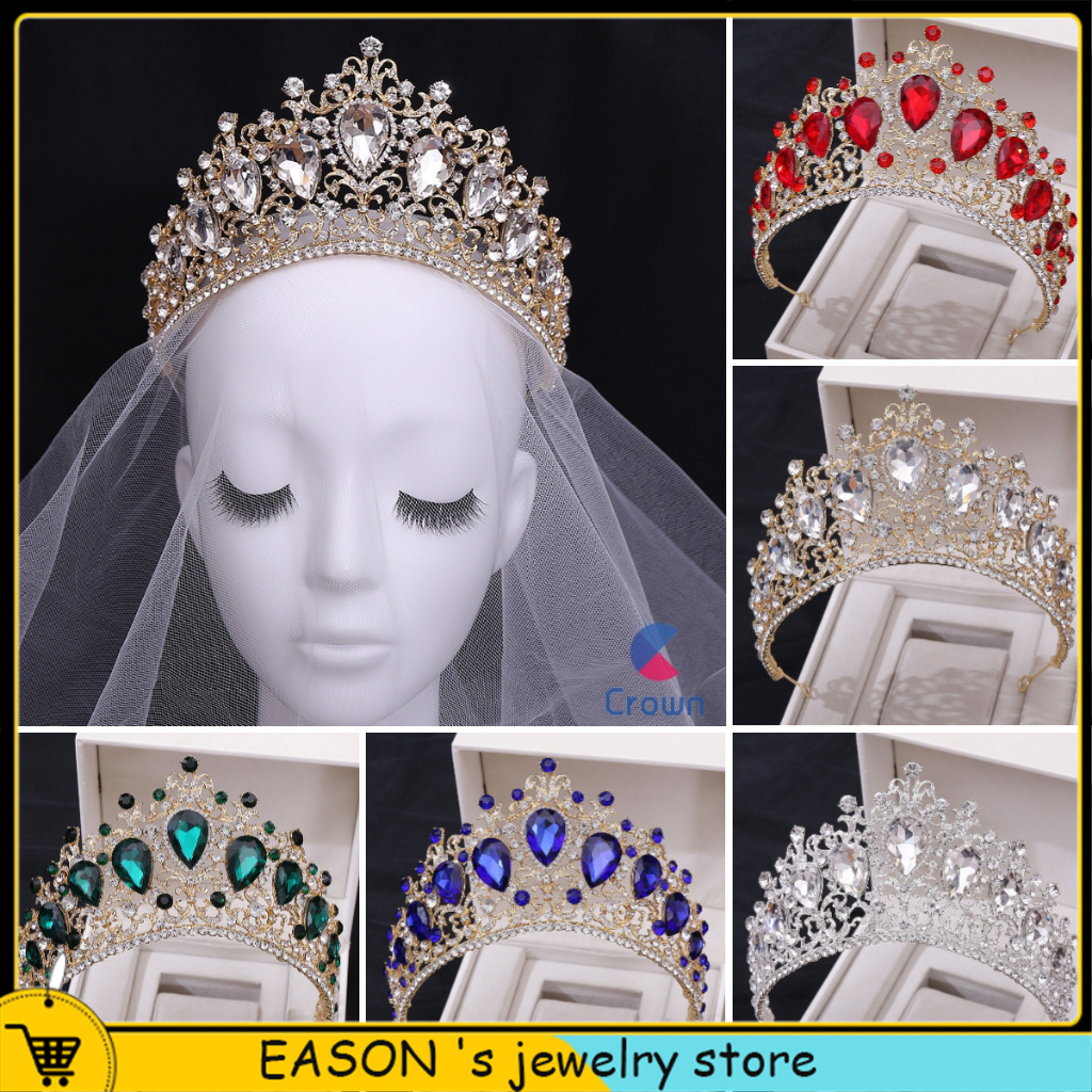 COD- Crown White Crystal Gold Headdress Bridal Birthday Party Styling ...