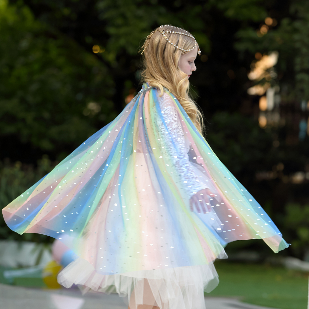 Girls Sequins Elsa Mermaid Ariel Princess Cloak Halloween Party Fancy ...
