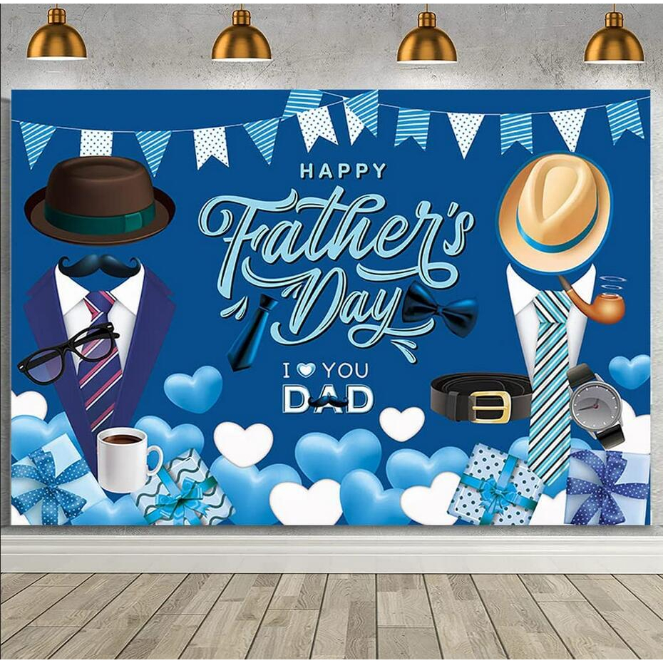 Happy Father's Day Backdrop Blue Necktie I Love You Dad Father's Day ...