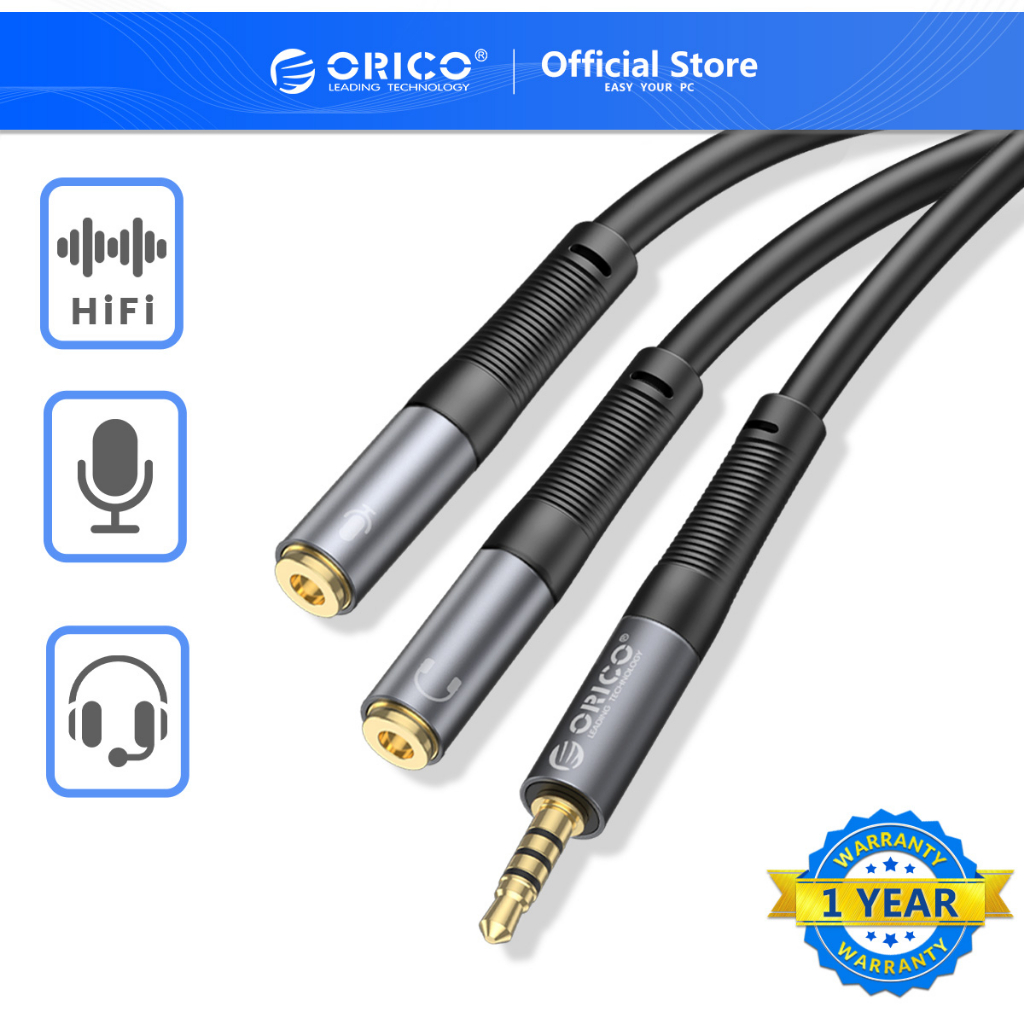 ORICO 3.5mm Audio Splitter Cable 3.5mm 1 Male to 2 Female Mic Y ...