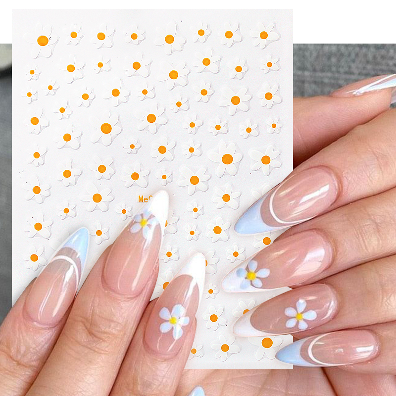 BORN PRETTY 3D Daisy Flower Nail Stickers Summer Sunflowers Nail Decals ...