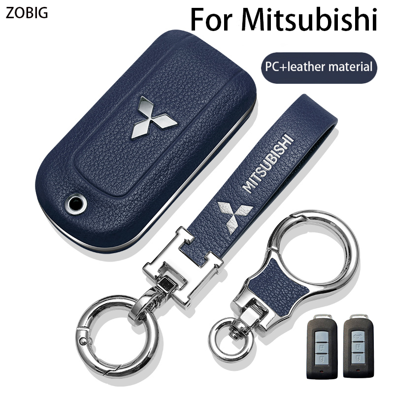 ZOBIG PC+leather Key Fob Cover for Mitsubish Car Key Case Shell with ...