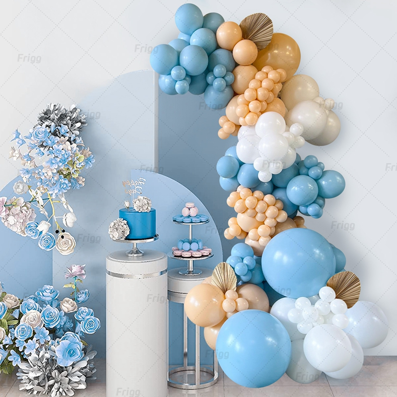 129pcs Ice Blue Series Balloons Teddy Bear Theme Blue Yellow Baloons ...