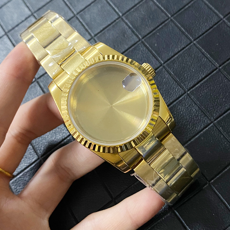36MM PVD Gold Watch Case Dog-tooth Bezel Sapphire Glass Replacement ...