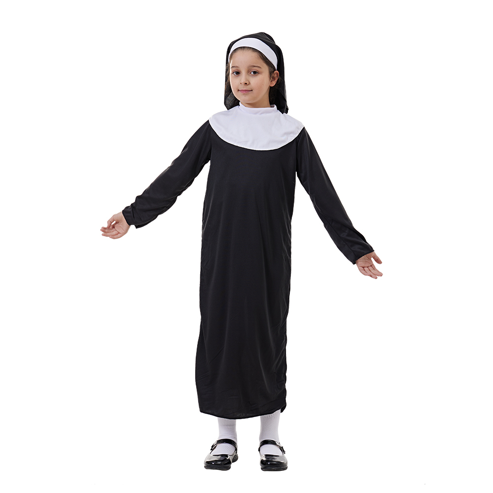COD Girls Lovely Nun Costume Halloween Kids Christianity Costumes Black ...