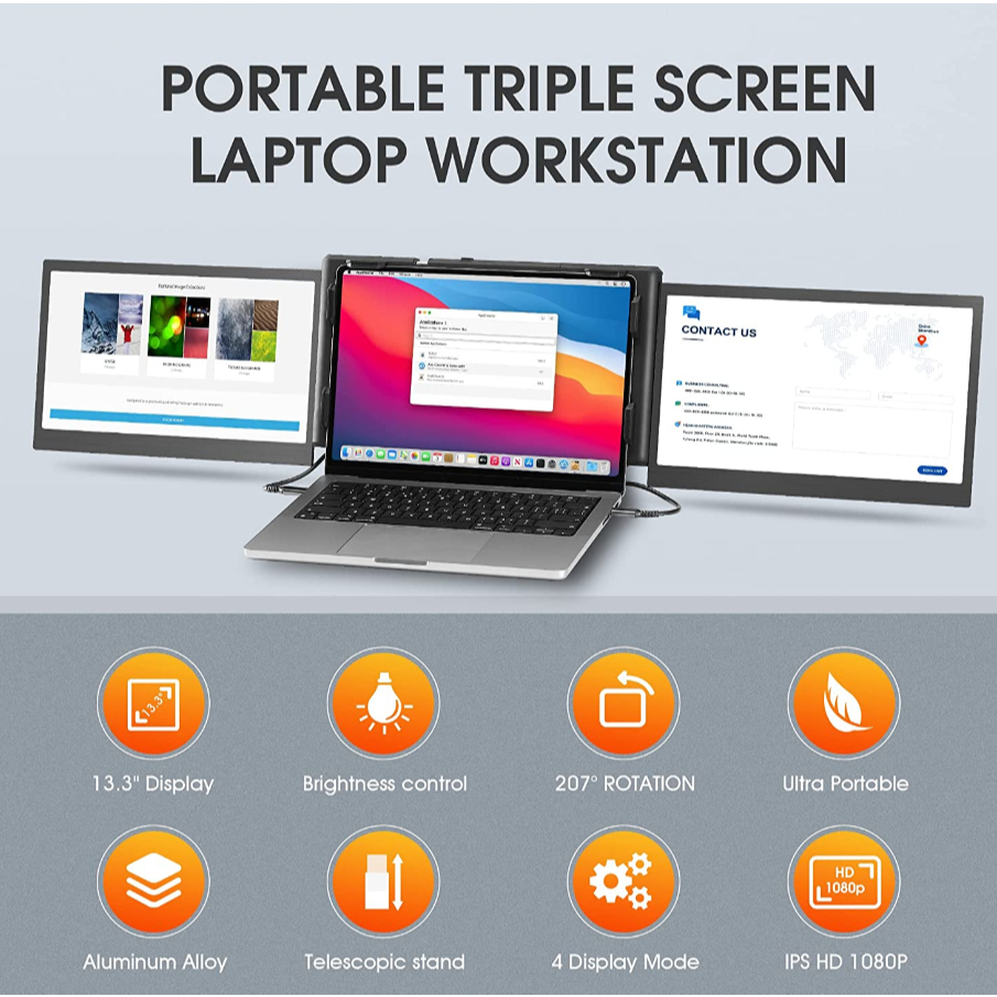 OFIYAA P2 Pro 13.3" Triple Portable Monitor For Laptop,Laptop Monitor Screen Extender,1080IPS ...