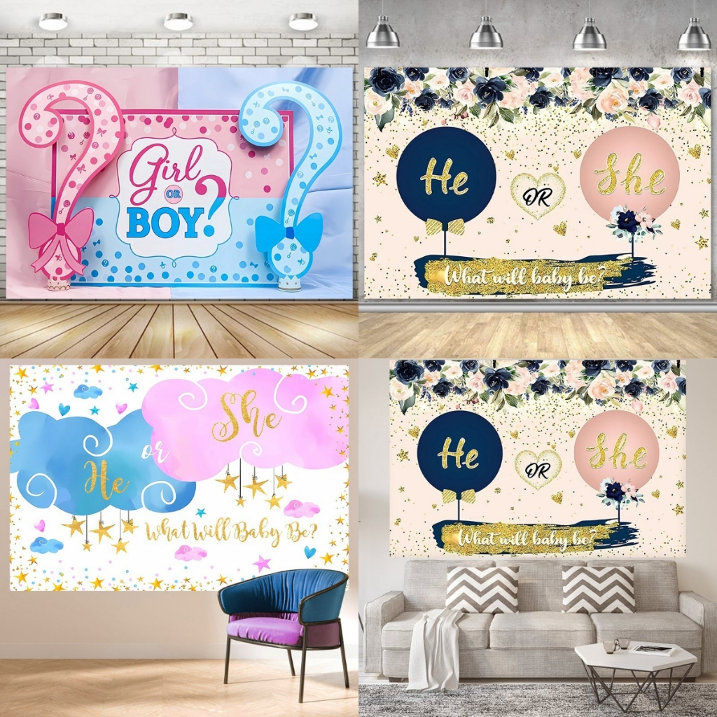1*1.5M Gender Reveal Backdrop Muticolor Birthday Banner He Or She ...