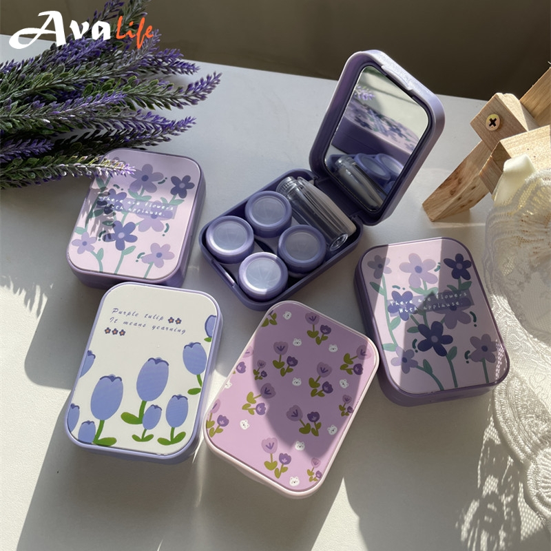 2 pairs of contact lens box with mirror, purple tulip beauty pupil box ...