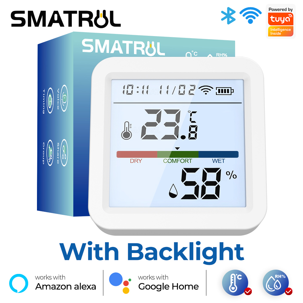 SMATRUL Tuya Wi-Fi Temperature and Humidity Sensor Smart Life Remote ...