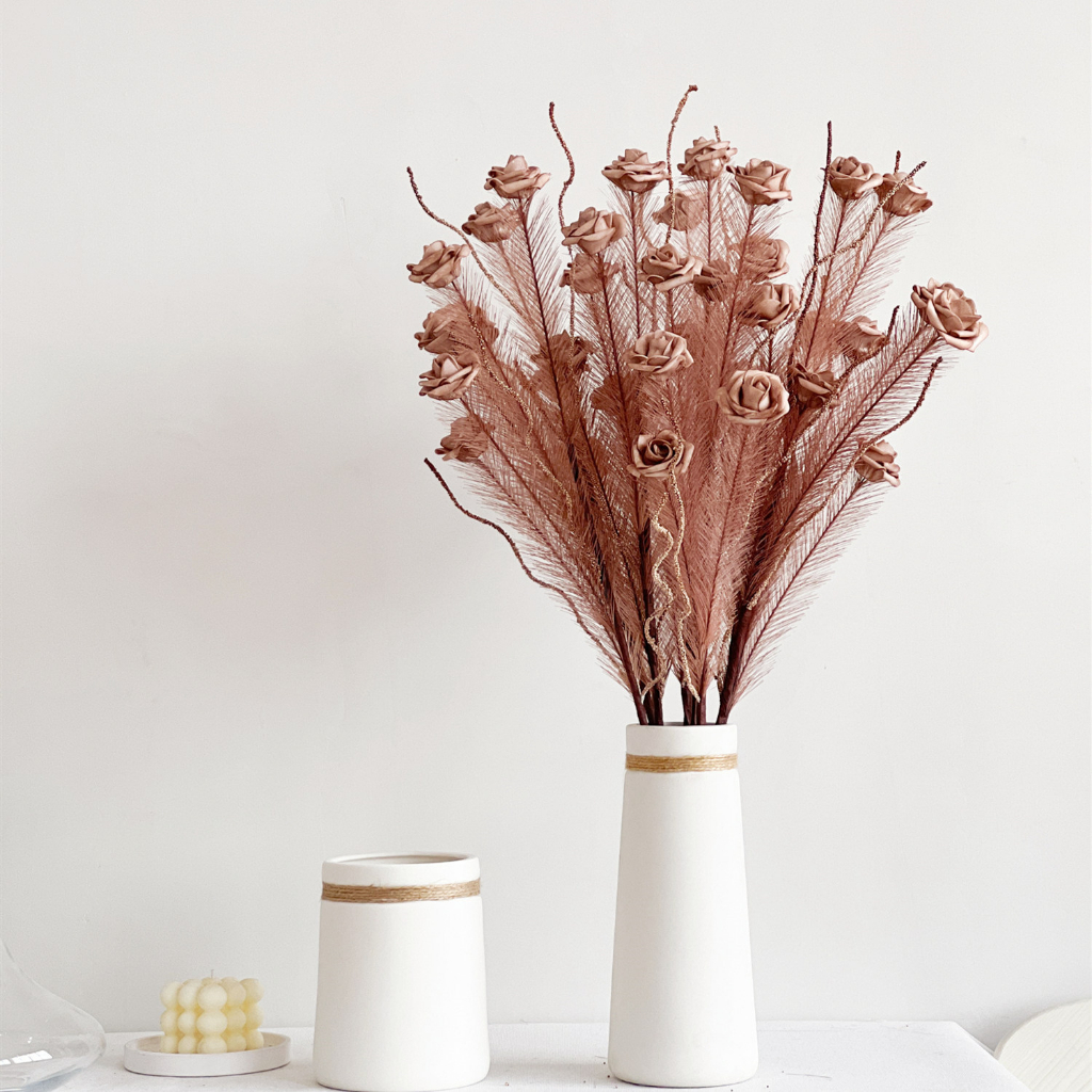 Artificial Reed Pampas Foam Rose Flowers For Wedding Home Office Hotel ...