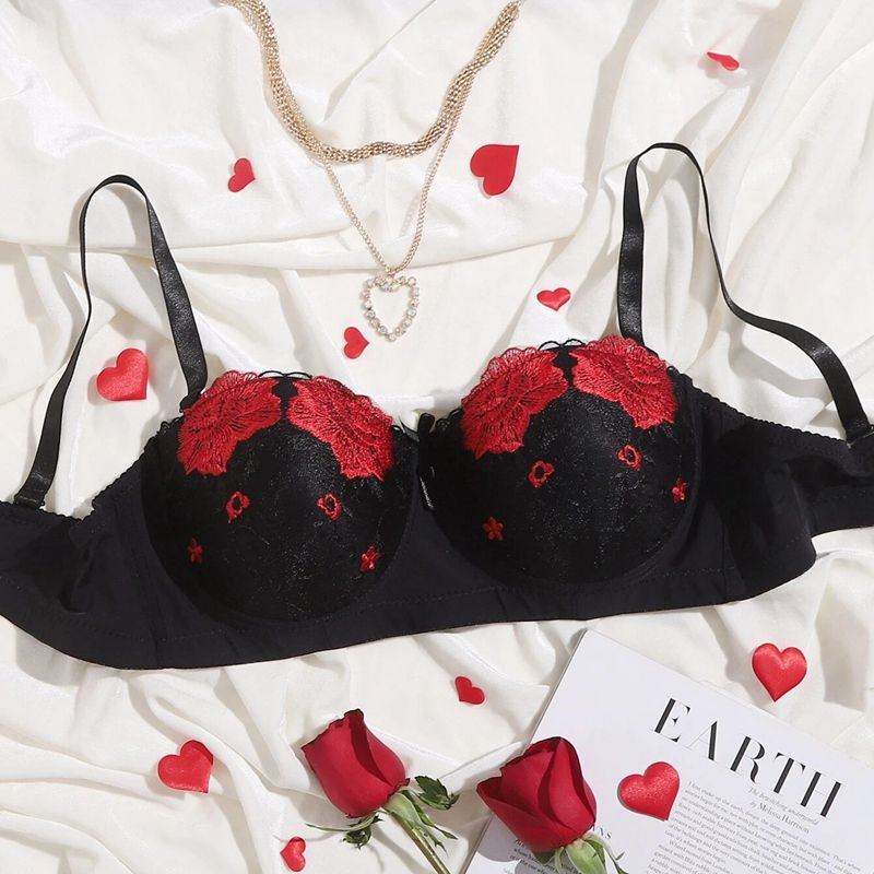 Softrhyme C Cup Support Demi Bra for Ladies Floral Lace Embroidery ...