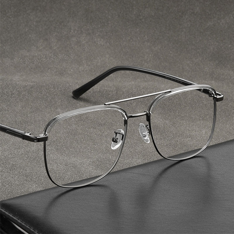 Vintage Double Beam Glasses Frame for Men's Large Face Eyewear Metal ...