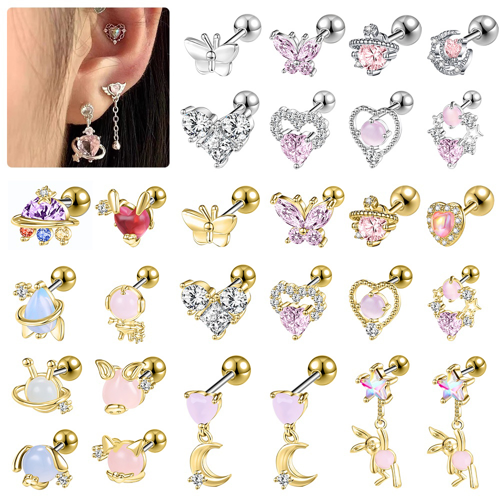 1 PC Cute Animal Stud Earrings Butterfly Heart Crystal Earring ...