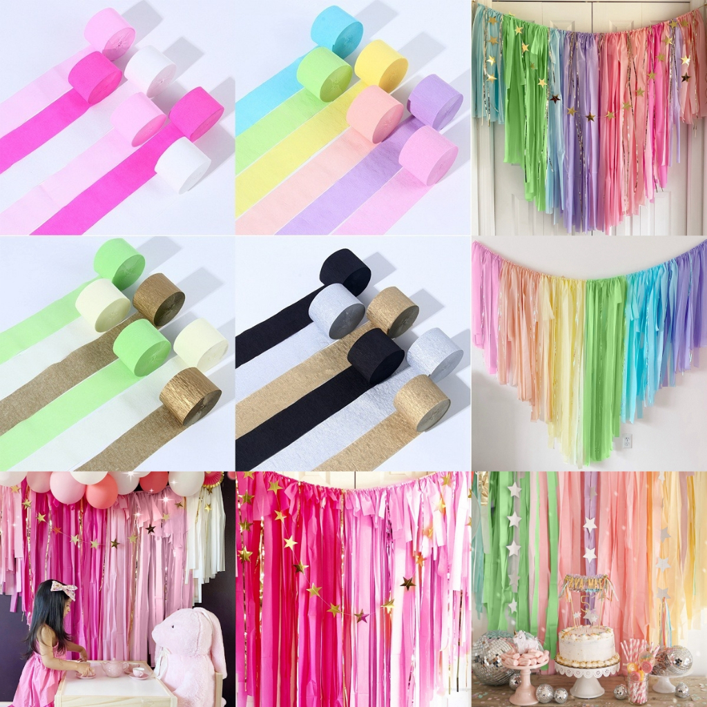 6 Rolls Crepe Paper Streamer Rolls Birthday Decoration Set Colors Crepe ...
