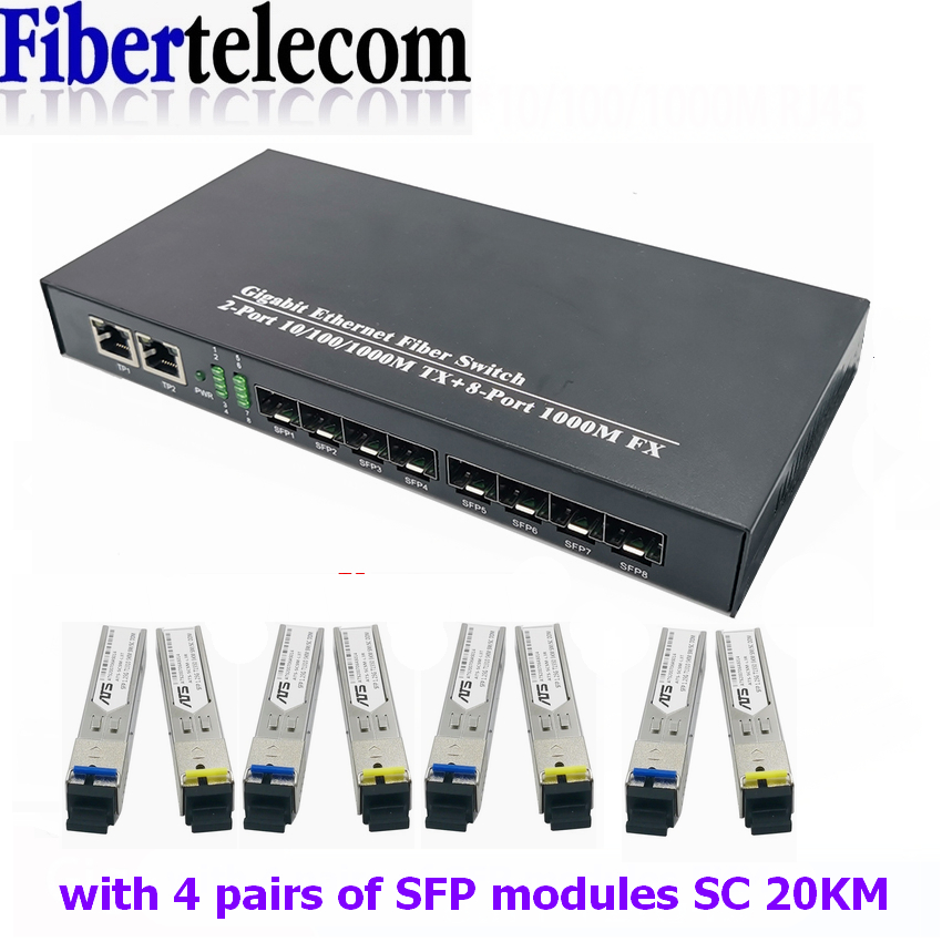 Fiber Optical Switch 8 SFP 2 1000M RJ45 Port Industrial Grade Gigabit ...