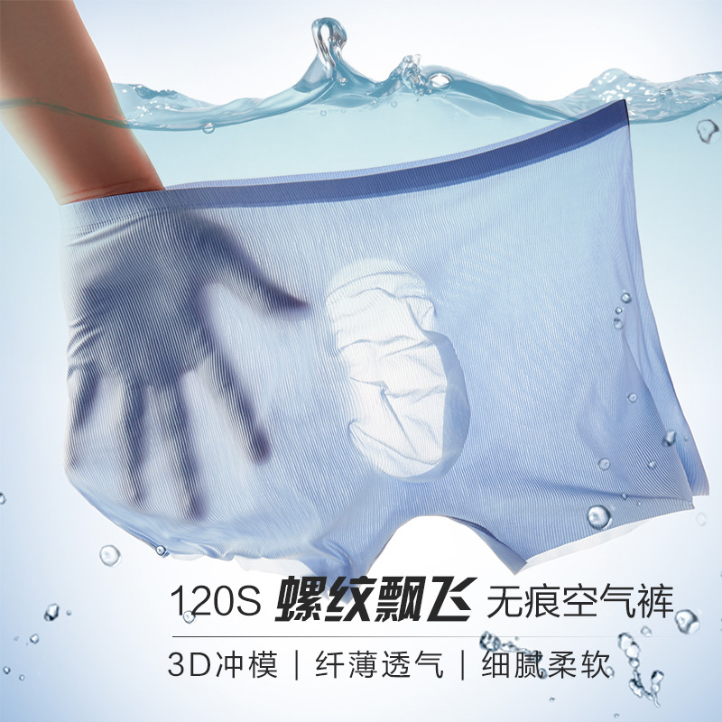 New Men's Underwear 120S Threaded Ice Silk Boxer Seamless Briefs 3D ...