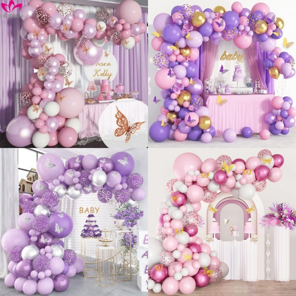 Purple Pink Theme Series Happy Birthday Balloon Set Butterfly Balloon ...
