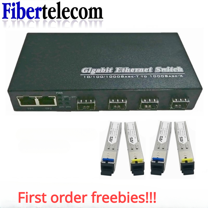 Gigabit Ethernet switch Fiber Optical Media Converter 4 SFP port 2 RJ45 ...