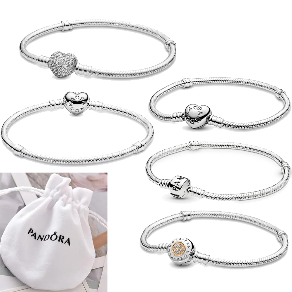 Pandora Bracelets Diamonds Heart Bracelet 925 Silver Serpentine Chain ...
