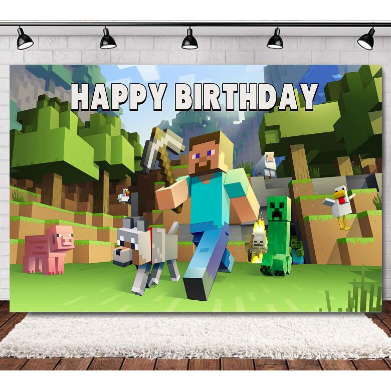 9*6ft Minecraft Backdrop theme banner pixel Background for party ...
