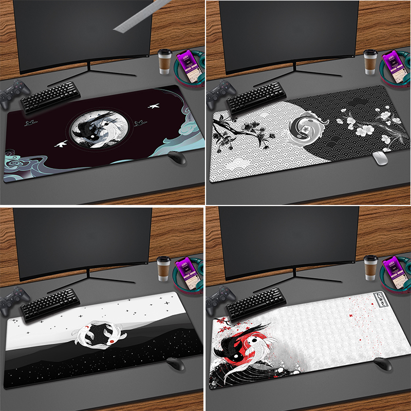 Fish Art Gaming Mouse Mat Flower Gamer Mousepad Yin Yang Desk Keyboard ...