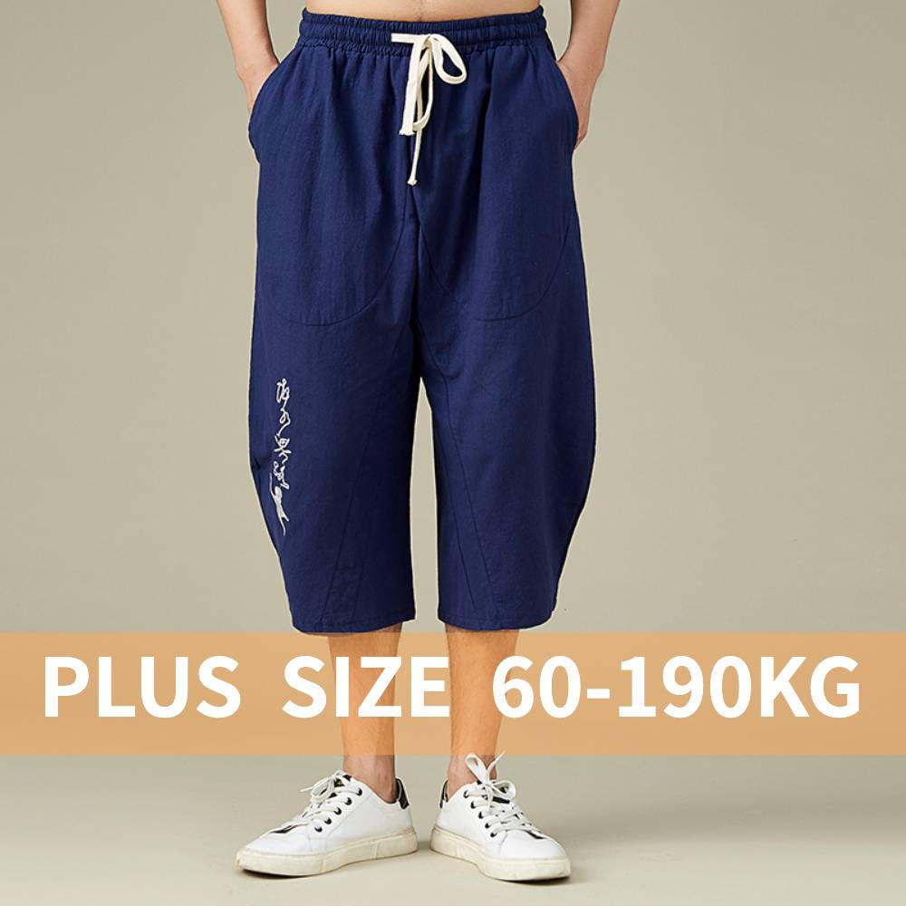 【Plus Size】9XL Cotton Linen Capri Pants Casual Mid-Waist Leg Oversize Shorts | Shopee Philippines