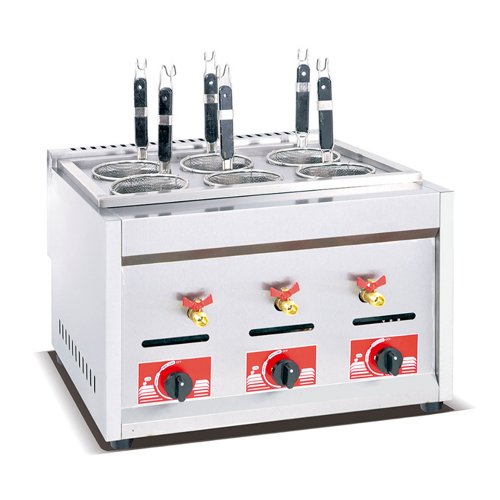 Commercial gas pasta cooker GH06A 3 tanks 6 baskets table top noodle ...