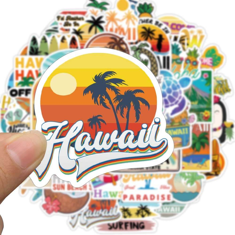 [Large Stickers]50pcs Cartoon Hawaii Tropical Beach Stickers Coconut ...