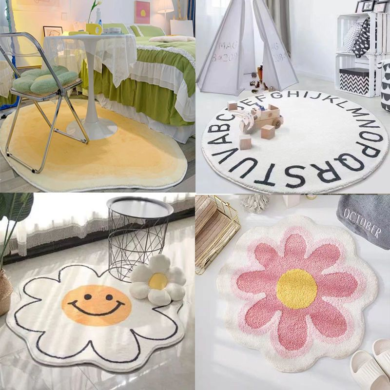INS Sunflower Rug Shape Smile Face Round Carpet Cartoon Soft Living ...