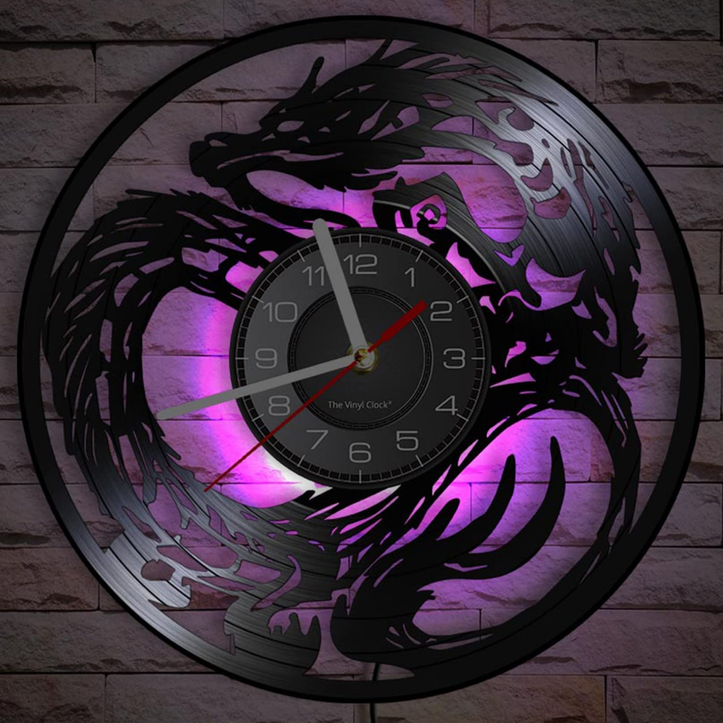 Chic Dragon Vinyl Record Silent Quartz Wall Clock with LED Color ...